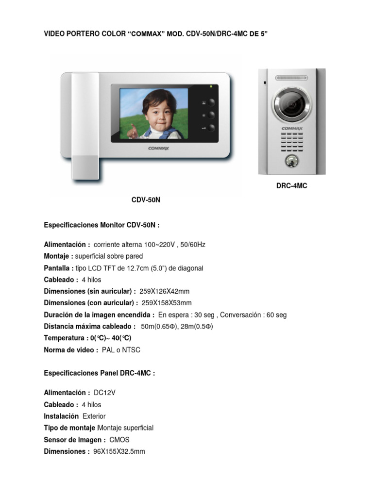 Videoportero Color Commax CDV-50N DRC-4MC | PDF