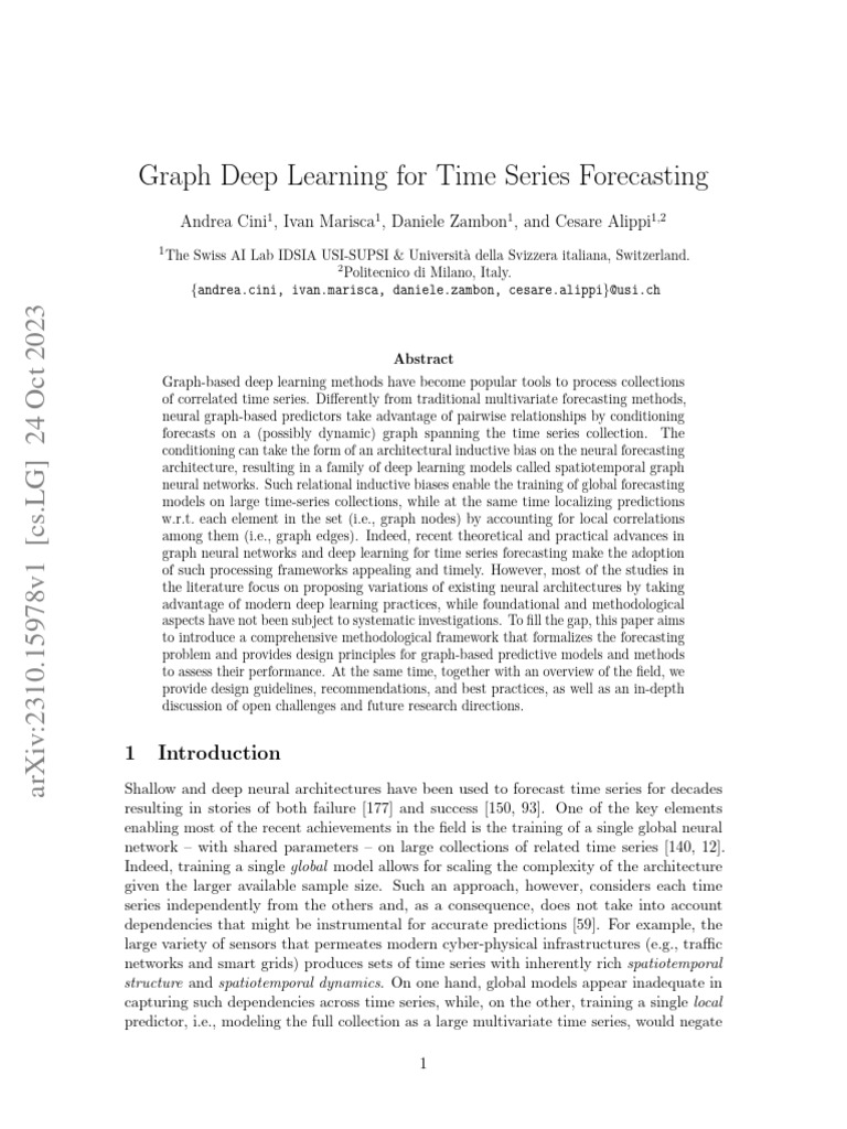 Graph Deep Learning For Time Series Forecasting: Andrea Cini, Ivan Marisca, Daniele Zambon, and ...