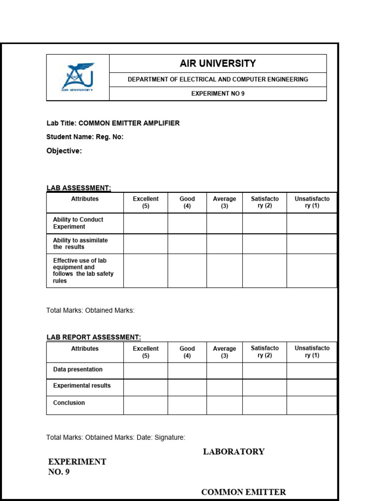 Lab#9 (Common Emitter Amplifier) | PDF | Amplifier | Bipolar Junction ...
