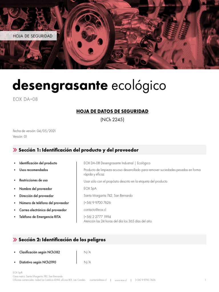 HDS Desengrasante Ecológico Industrial - EOX | PDF | Agua | Residuos