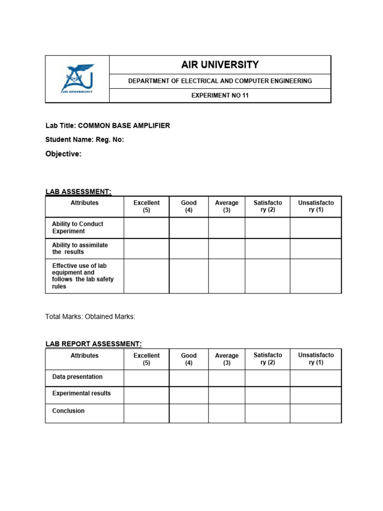 Lab#11 (Common Base Amplifier) | PDF | Amplifier | Bipolar Junction Transistor