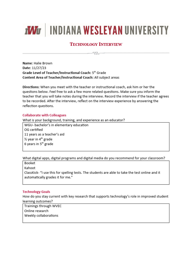Technology Interview Template 2 | PDF | Teachers | Learning