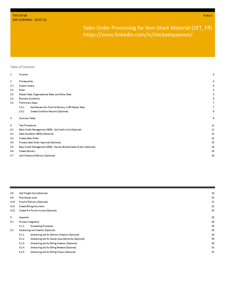 Sales Order Processing For Non-Stock Material (2ET - FR) : Test Script ...