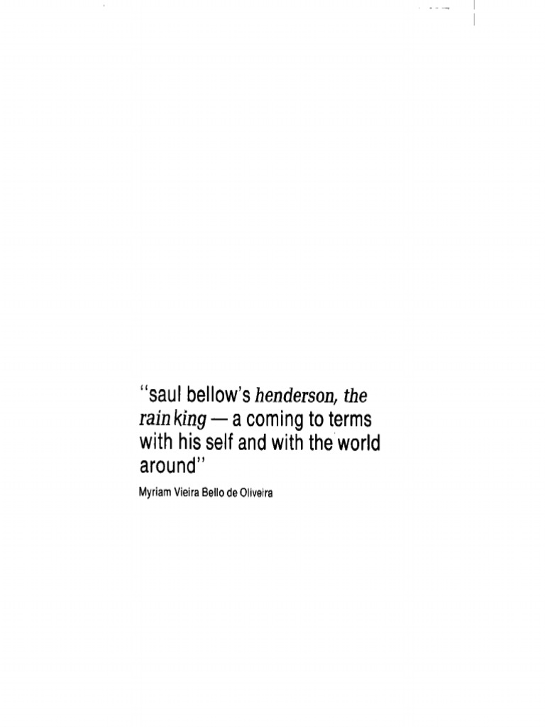 Saul Bellows Henderson The Rain King - A Coming T | PDF | Experience | Mind