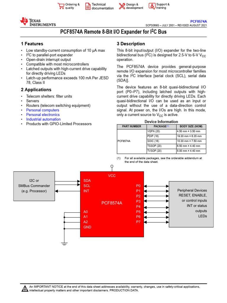 PCF8574A I/O Expander Overview | PDF | Electrostatic Discharge | Input ...