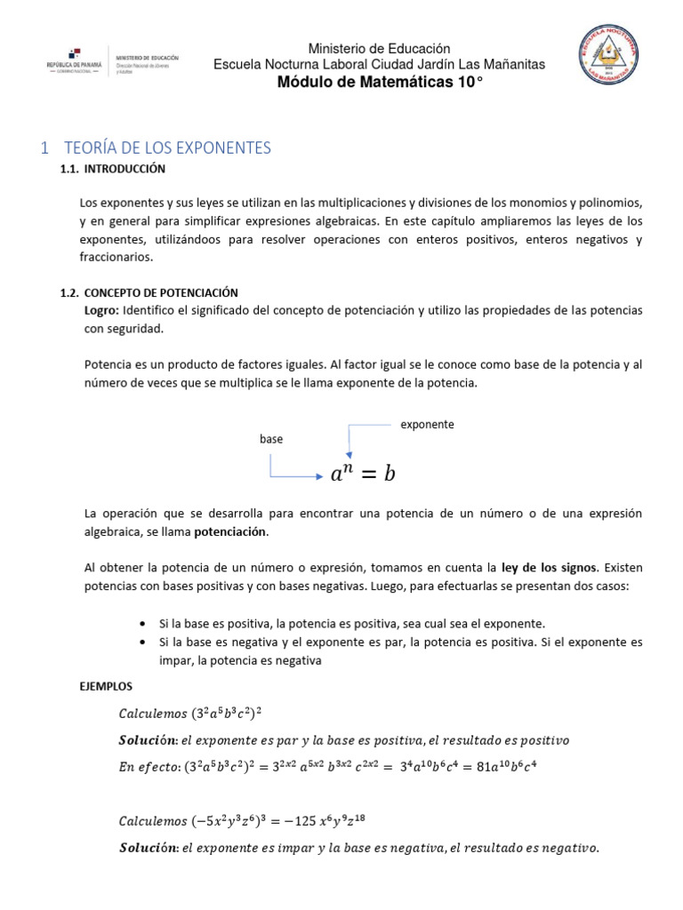Matematica_10_Potencia | PDF | Exponenciación | Multiplicación