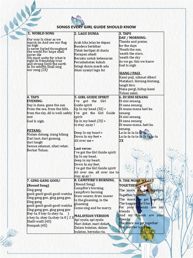 Essential Songs for Girl Guides | PDF