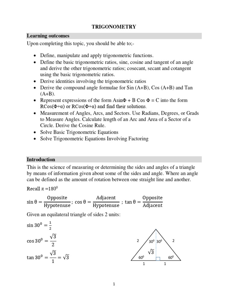 Lessson 9 Trigonometry Pdf Trigonometric Functions Trigonometry