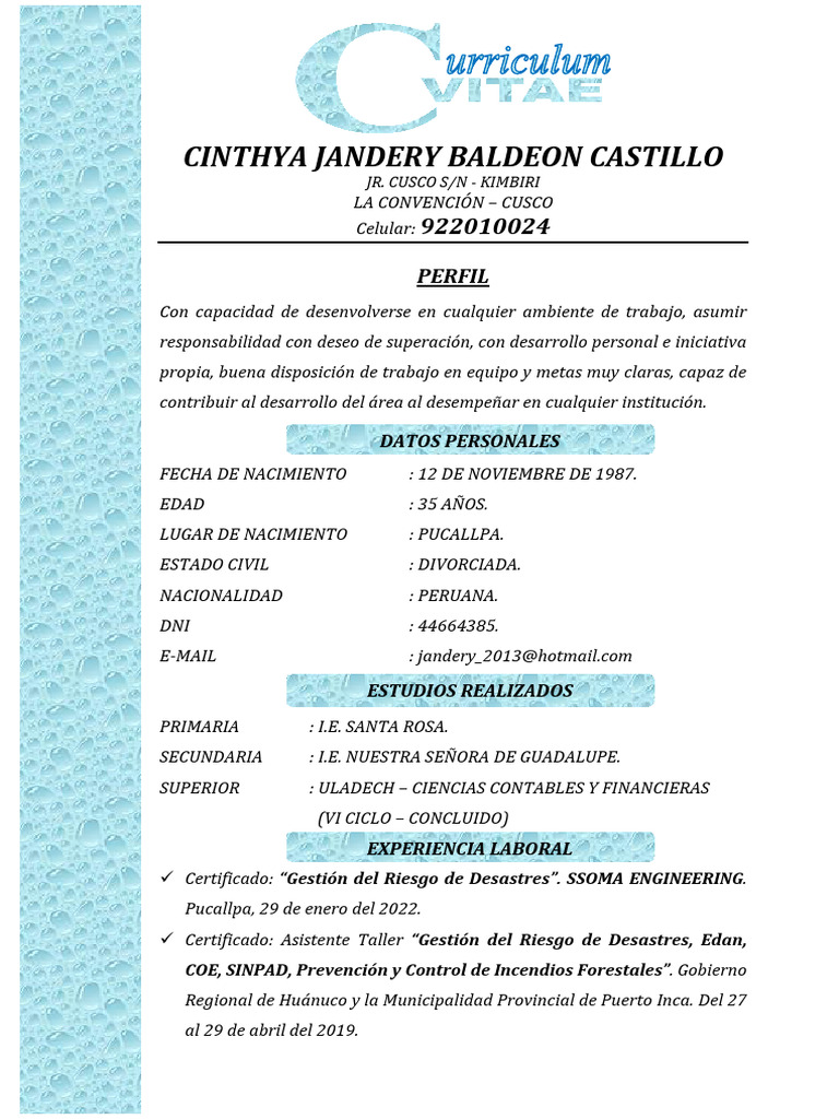 CV Actual Cinthya Baldeon Modificado ... 1 | PDF