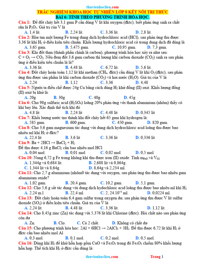 Trac Nghiem KHTN 8 KNTT Bai 6 | PDF