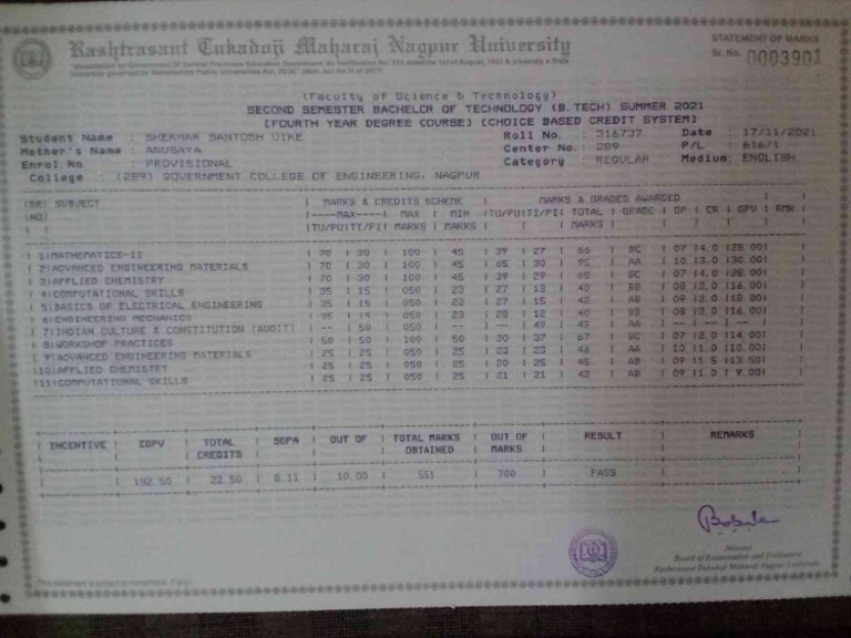 2nd sem marksheet | PDF