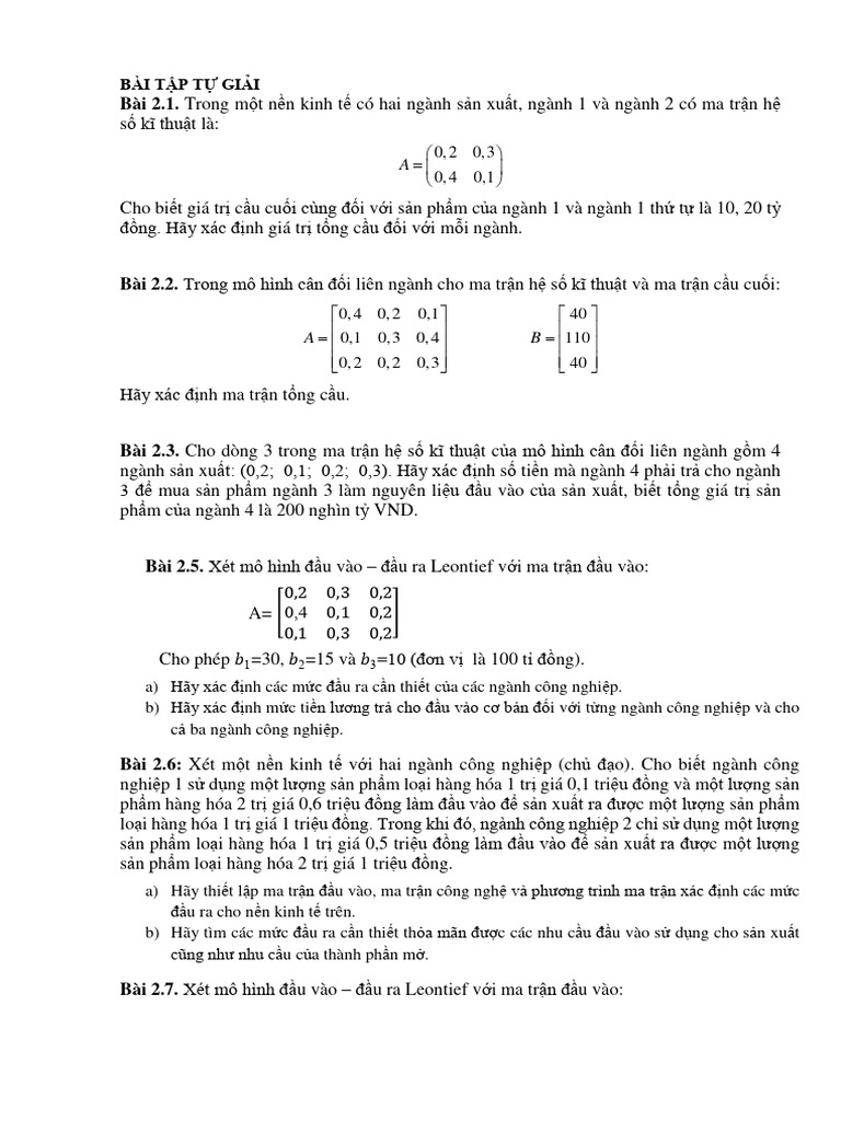 4. Bài Tập Ứng Dụng Hệ PTTT - Các MH Cân Bằng | PDF