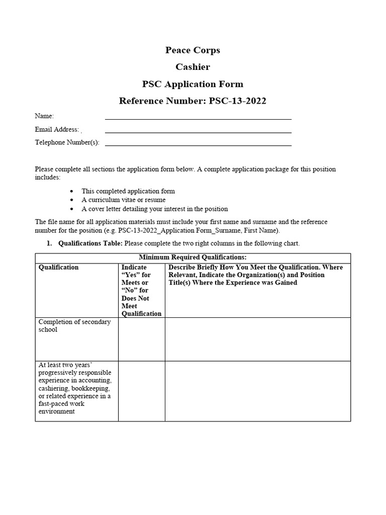 Cashier Application Form tIMdovZ | PDF | Peace Corps | Business