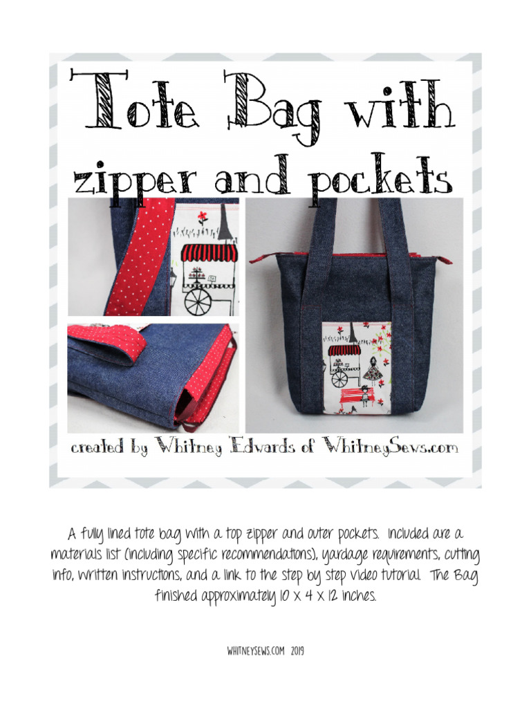 Zippered Tote With Pockets Whitney Sews 1 | PDF | Seam (Sewing) | Sewing