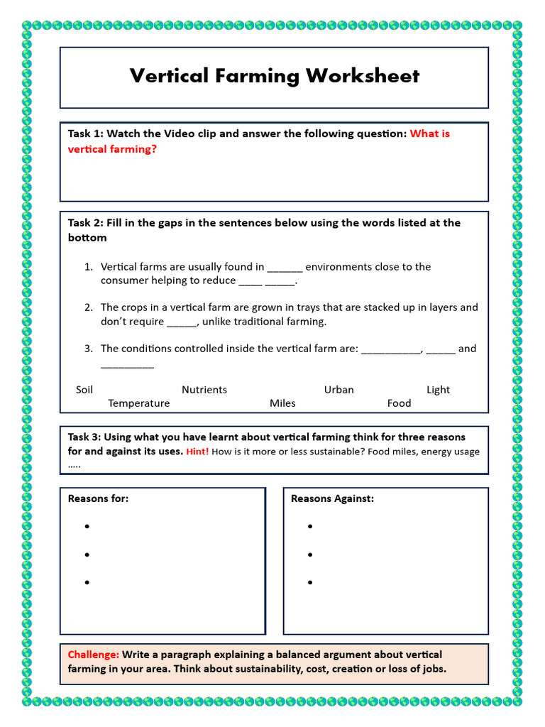 Vertical Farming Worksheet Guide | PDF | Business | Technology ...