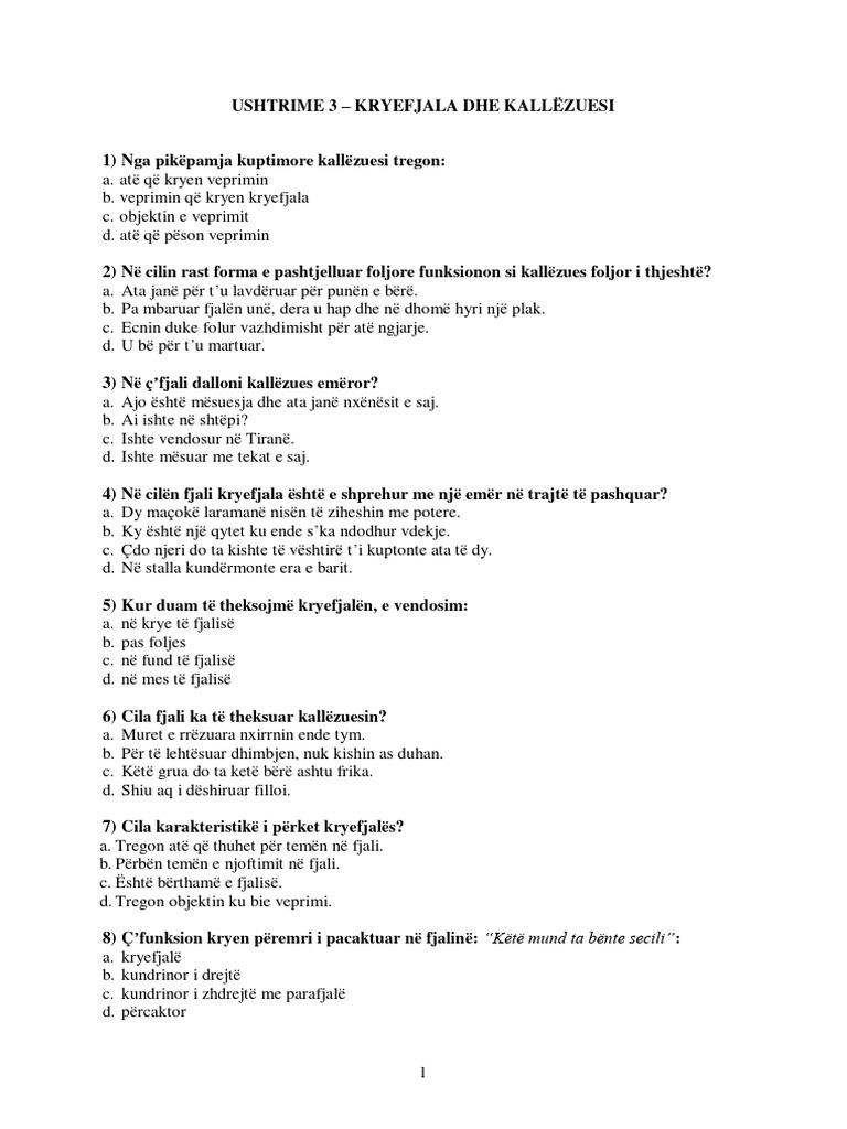 Ushtrime 3 - Kryefjala Dhe Kallëzuesi | PDF