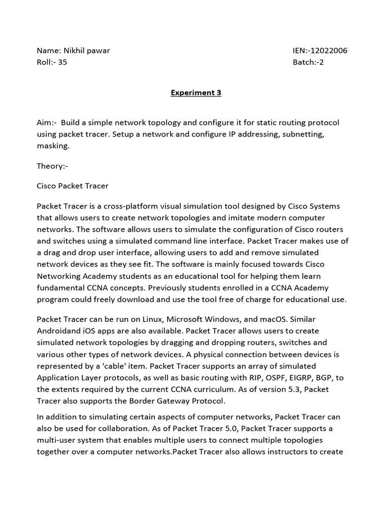 35 Nikhil Pawar CN Experiment 3 | PDF | Computer Network | Network Topology