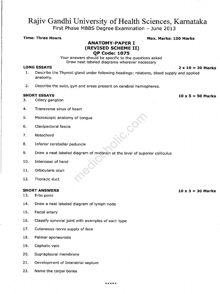 1st-Year-MBBS-Question-Papers-RGUHS-2013 2 | PDF