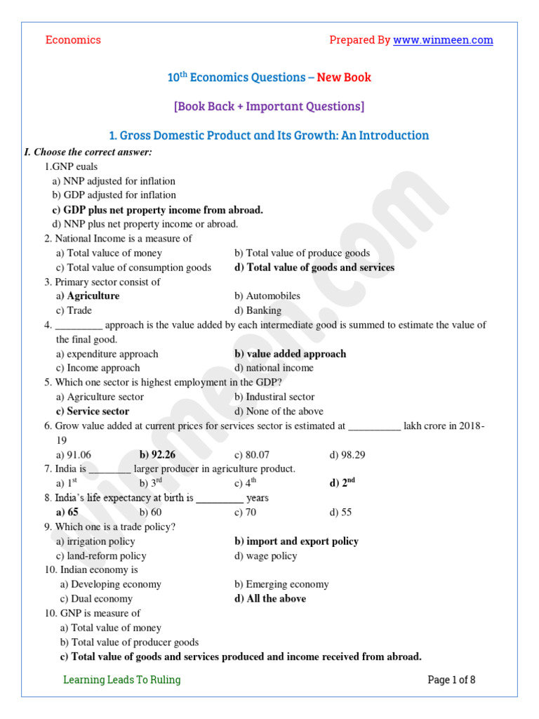 10th Grade Economics Questions Guide | PDF | Gross Domestic Product ...