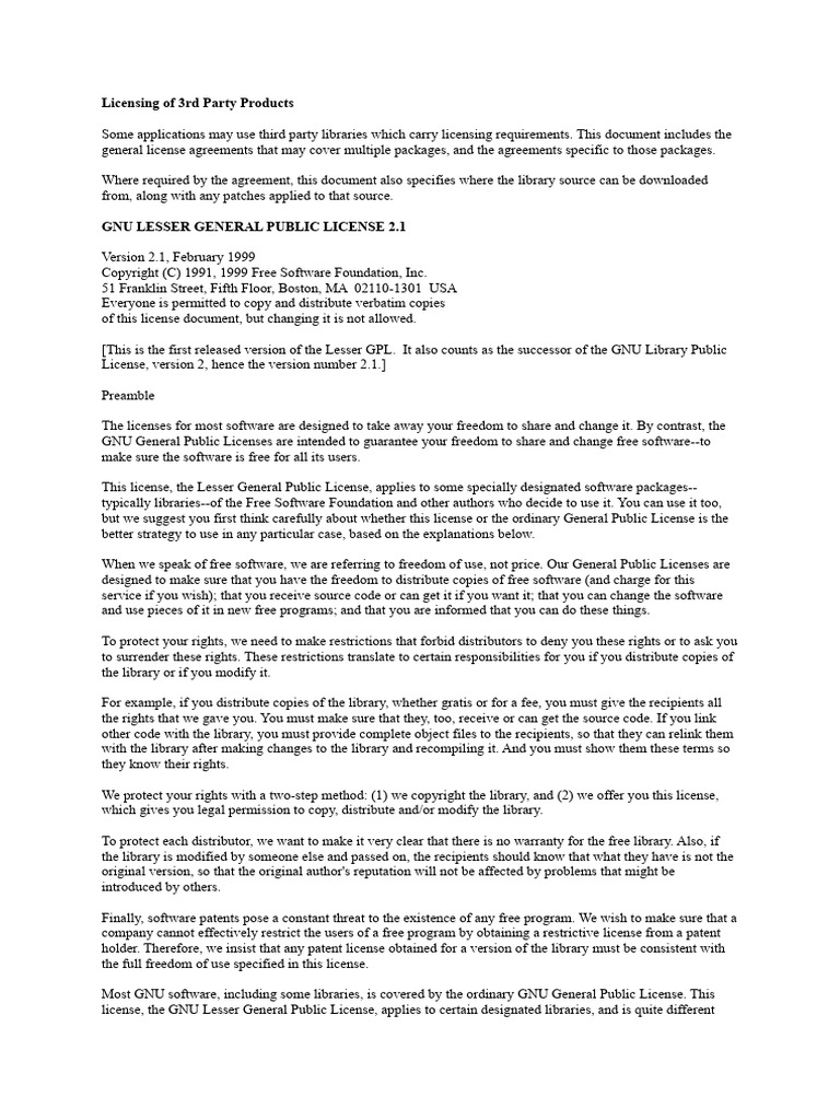 Third Party Licenses | PDF | Source Code | Free Software