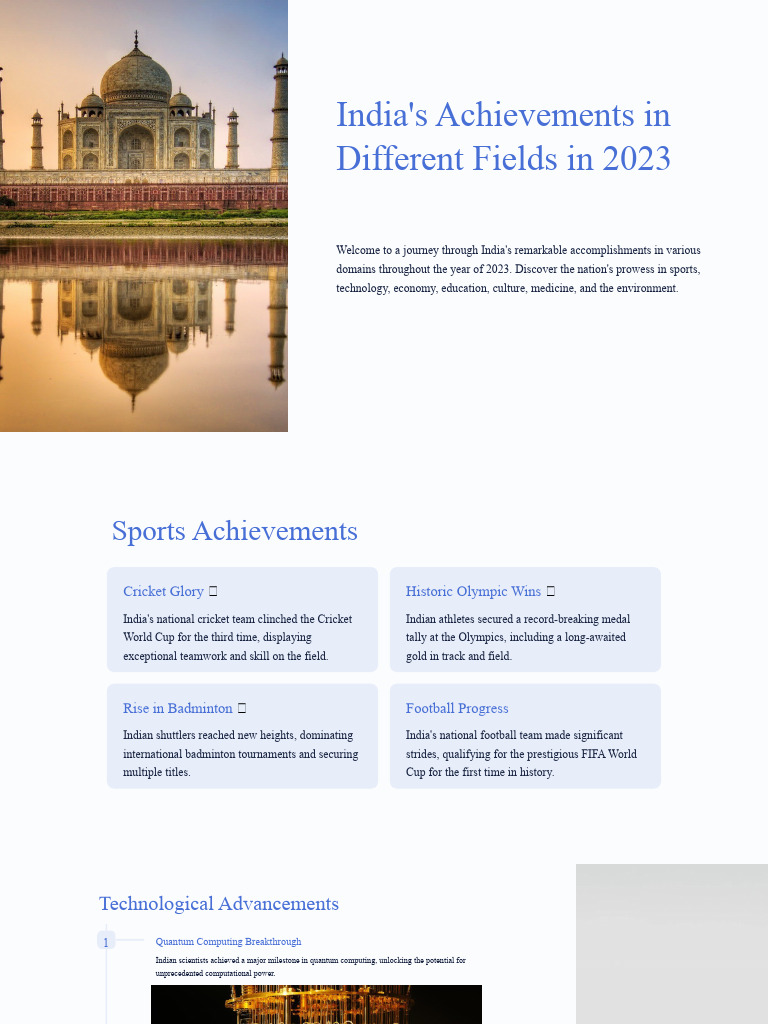 Indias Achievements In Different Fields In 2023 Pdf Sustainability