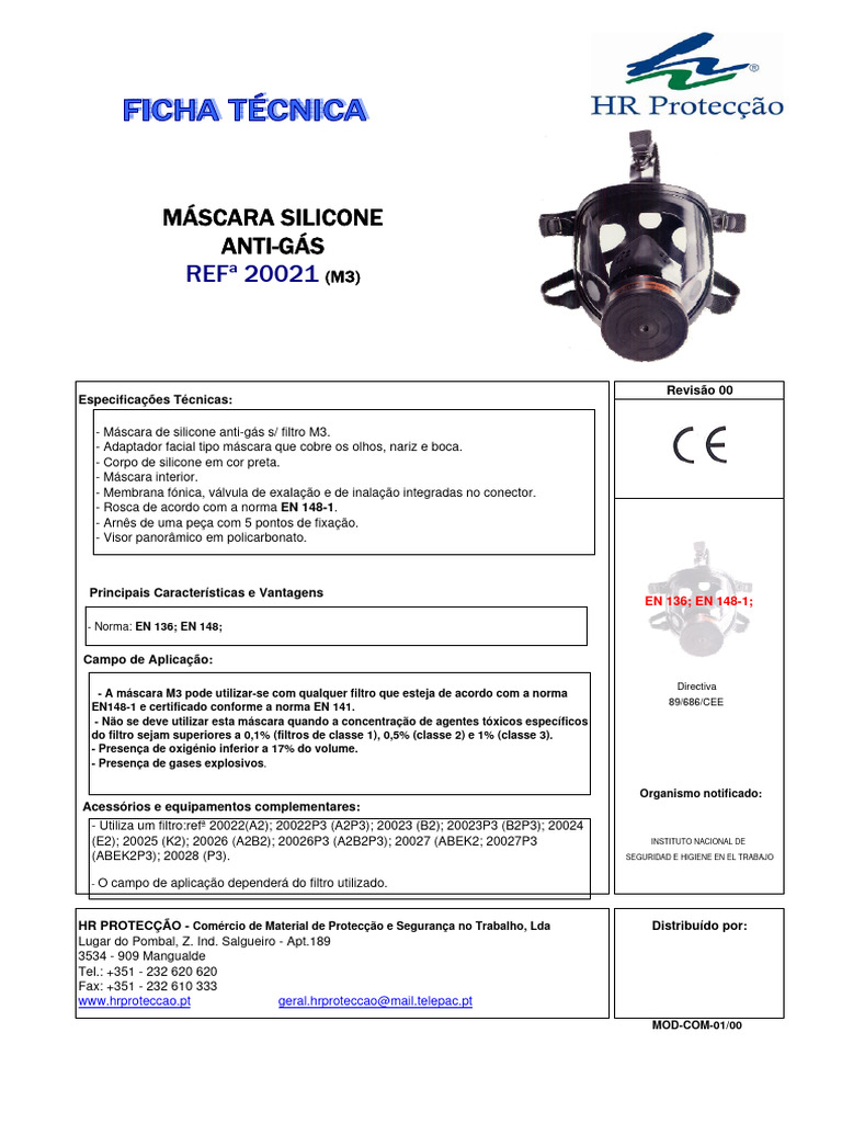 HR Proteccao Mascara Panoramica Silicone Ficha Tecnica Ref 20021 ...