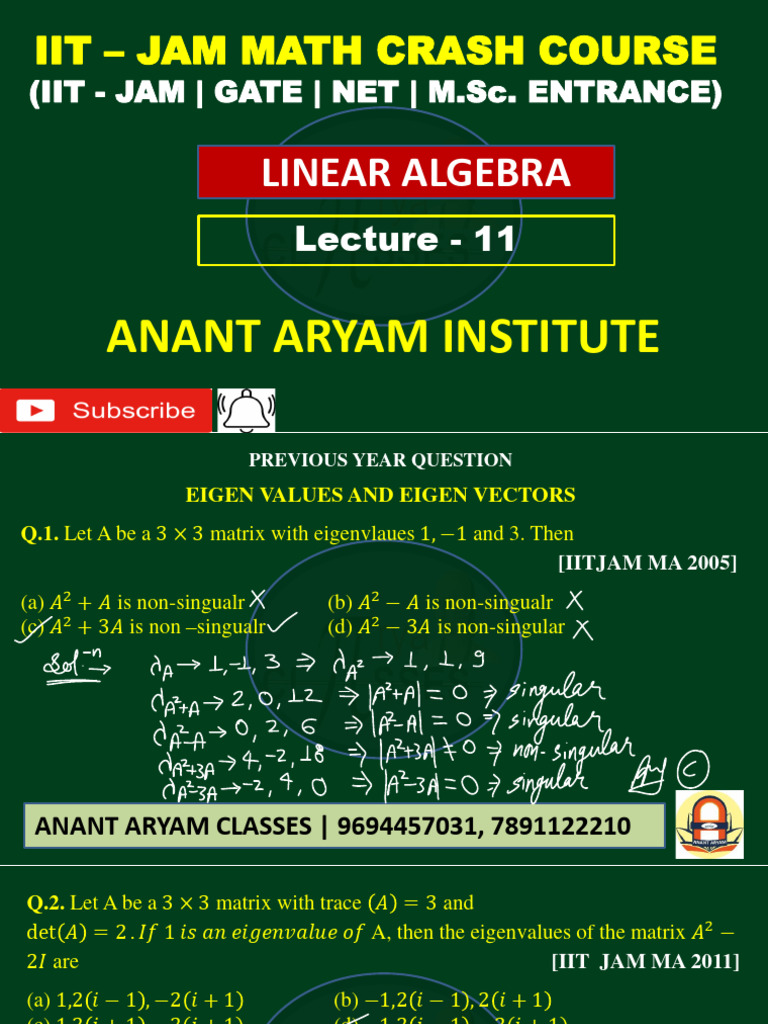 Linear Algebra Lec - 11 Iit - Jam Math Crash Course 2023 | PDF | Eigenvalues And Eigenvectors ...