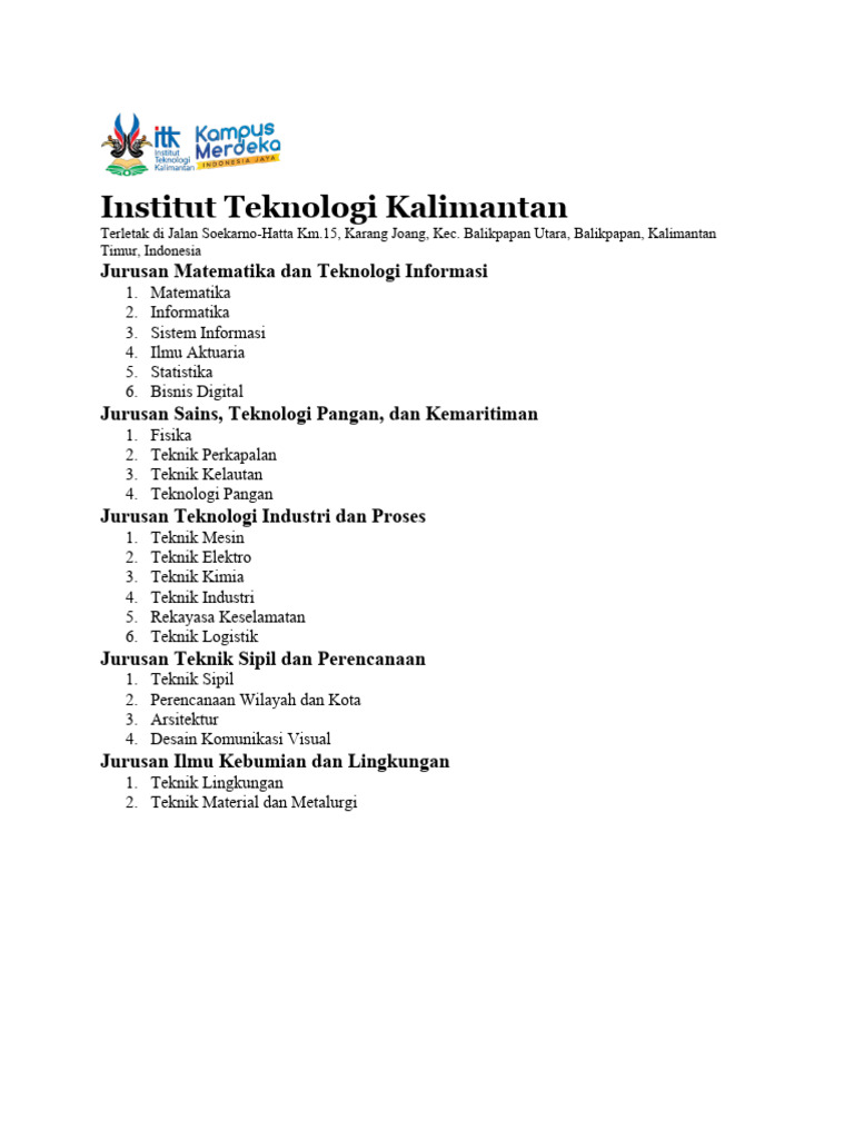 Daftar PTN Dan Jurusan | PDF