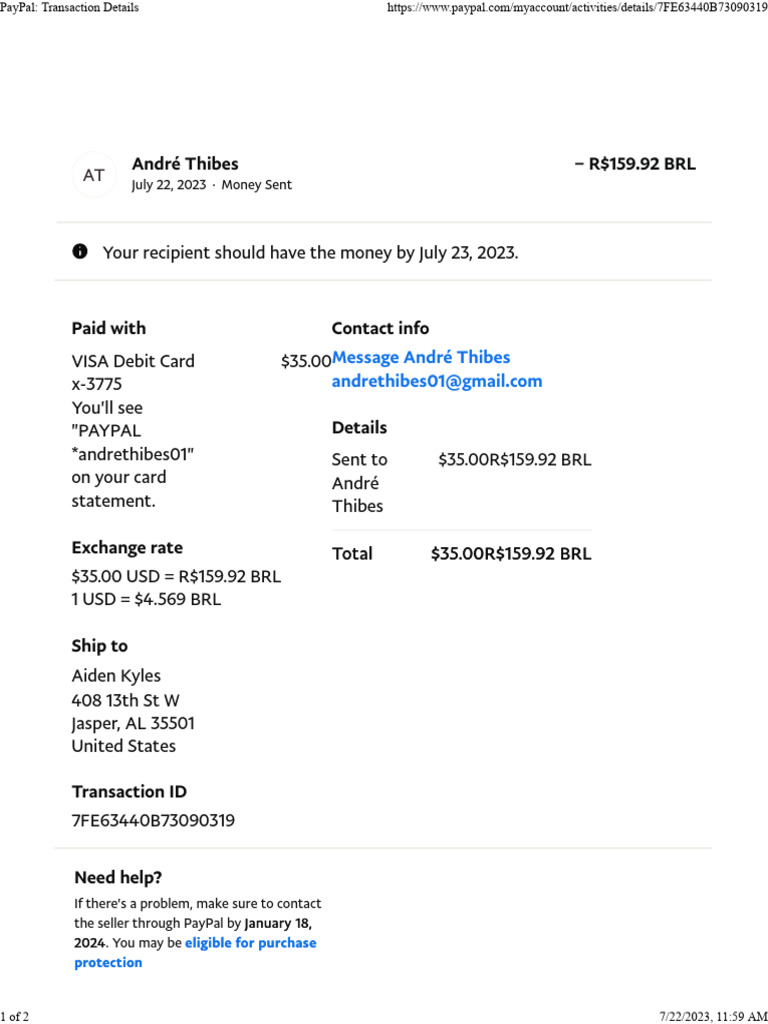 PayPal Transaction Details | PDF