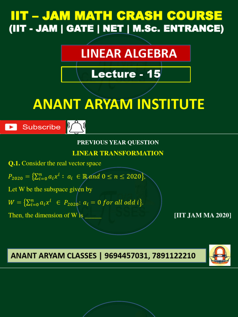 Linear Algebra Lec - 15 Iit - Jam Math Crash Course 2023 | PDF | Linear ... Linear Algebra Lec - 15 Iit - Jam Math Crash Course 2023 | PDF | Linear ...