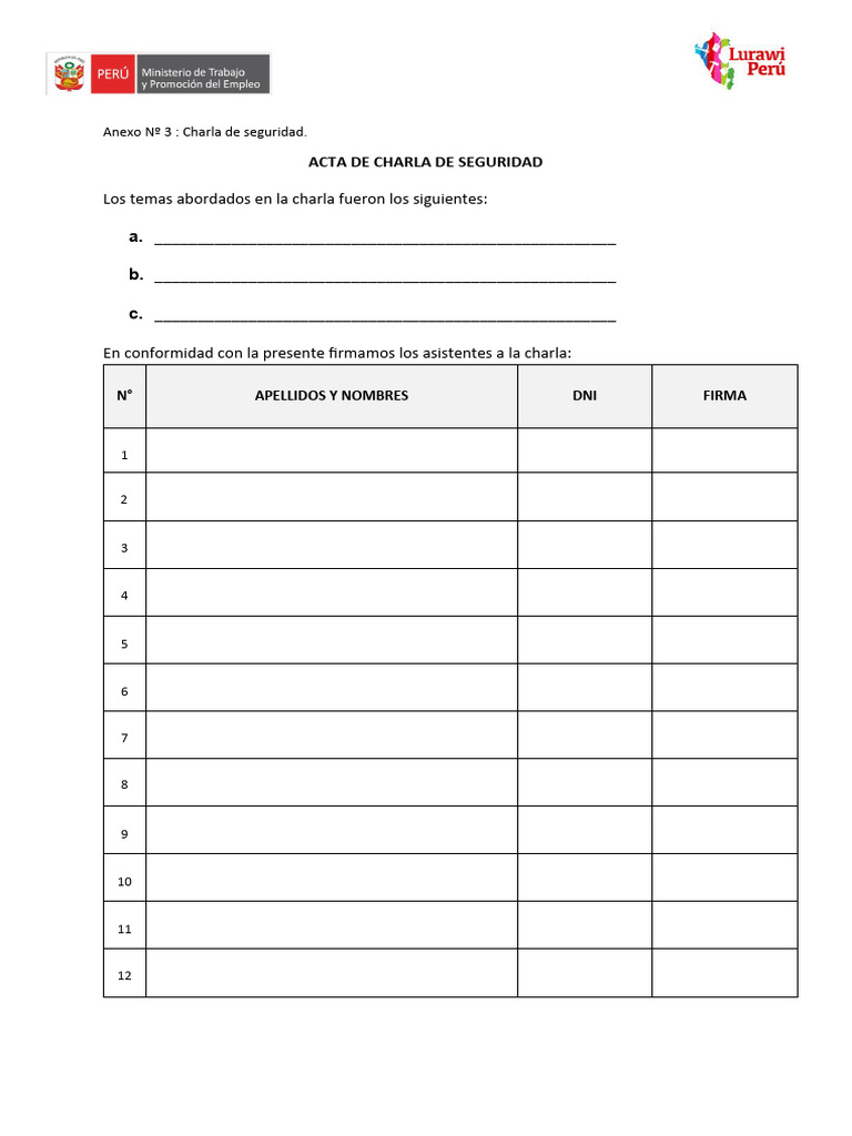 Acta de Charla de Seguridad 2023 | PDF | Negocios