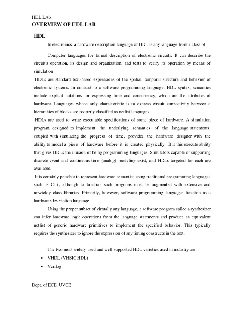 Hdl Lab Ece Uvce Jan20 Pdf Hardware Description Language Vhdl 