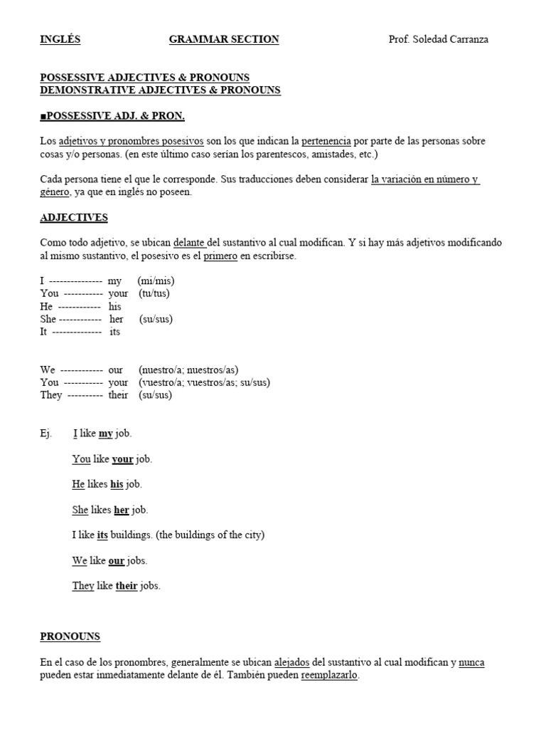 Possessive & Demonstrative (Adj. & Pron.) | PDF | Adjetivo | Gramática
