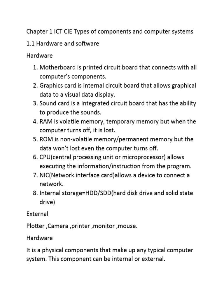 Chapter 1 ICT CIE Types of Components and Computer Systems | PDF ...