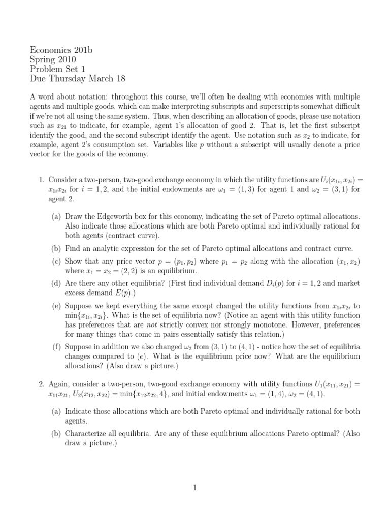 Microeconomics Problem Set | PDF | Utility | Economic Equilibrium