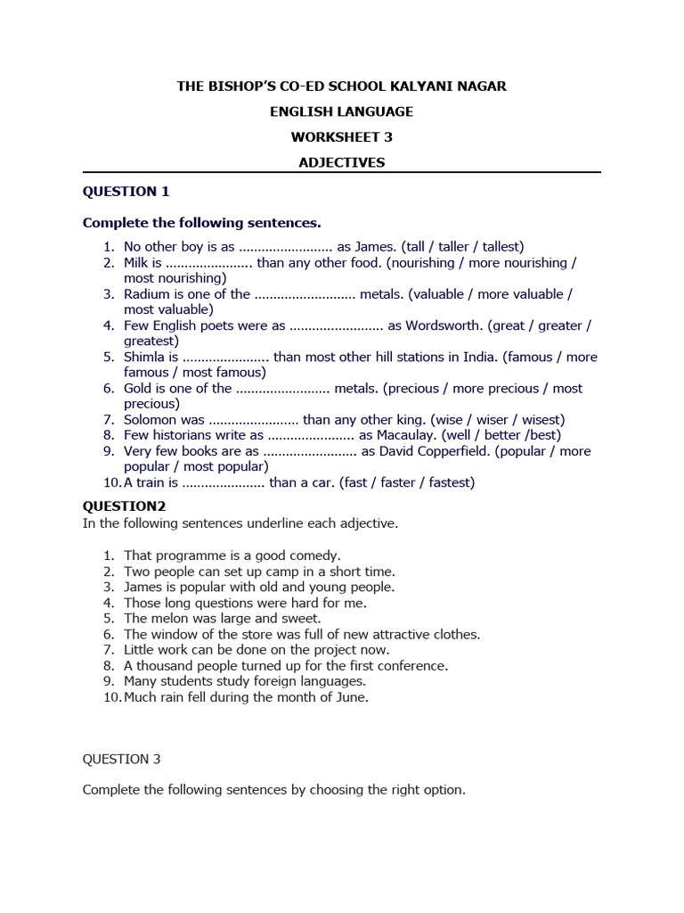 30062023123928class 8 - English Language - Adjectives - Worksheet | PDF | Language Arts ...