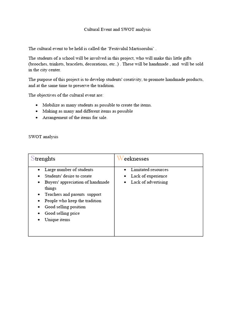 Cultural Event and SWOT Analysis | PDF | Career & Growth | Art