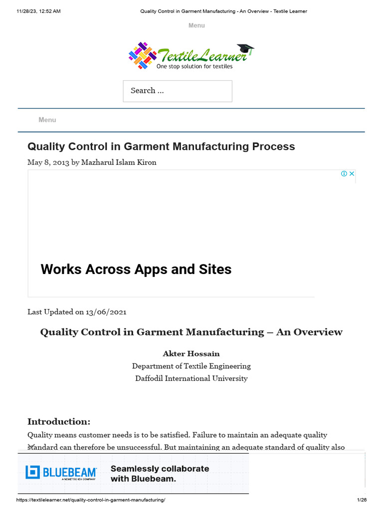 Quality Control in Garment Manufacturing - An Overview - Textile ...