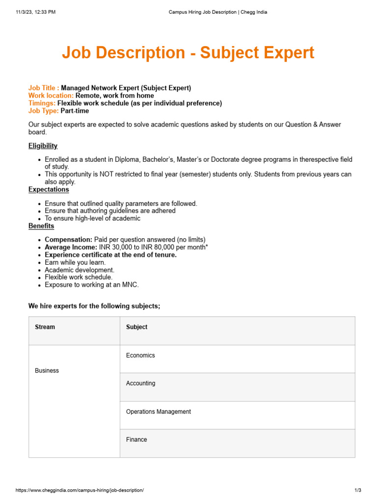 Campus Hiring Job Description - Chegg India | PDF | Science | Engineering