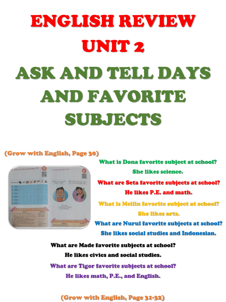 Review English Unit 2 03 Grade 4 J 2023 | PDF