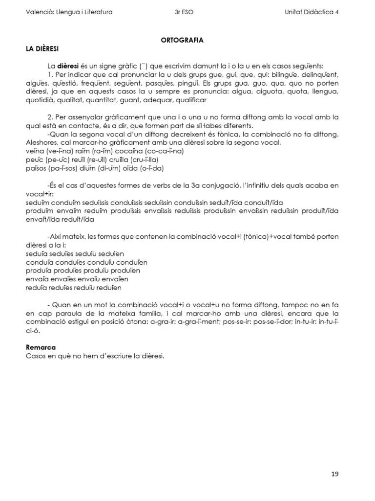 ORTOGRAFIA DIÈRESI I B I V Ud 4 | PDF