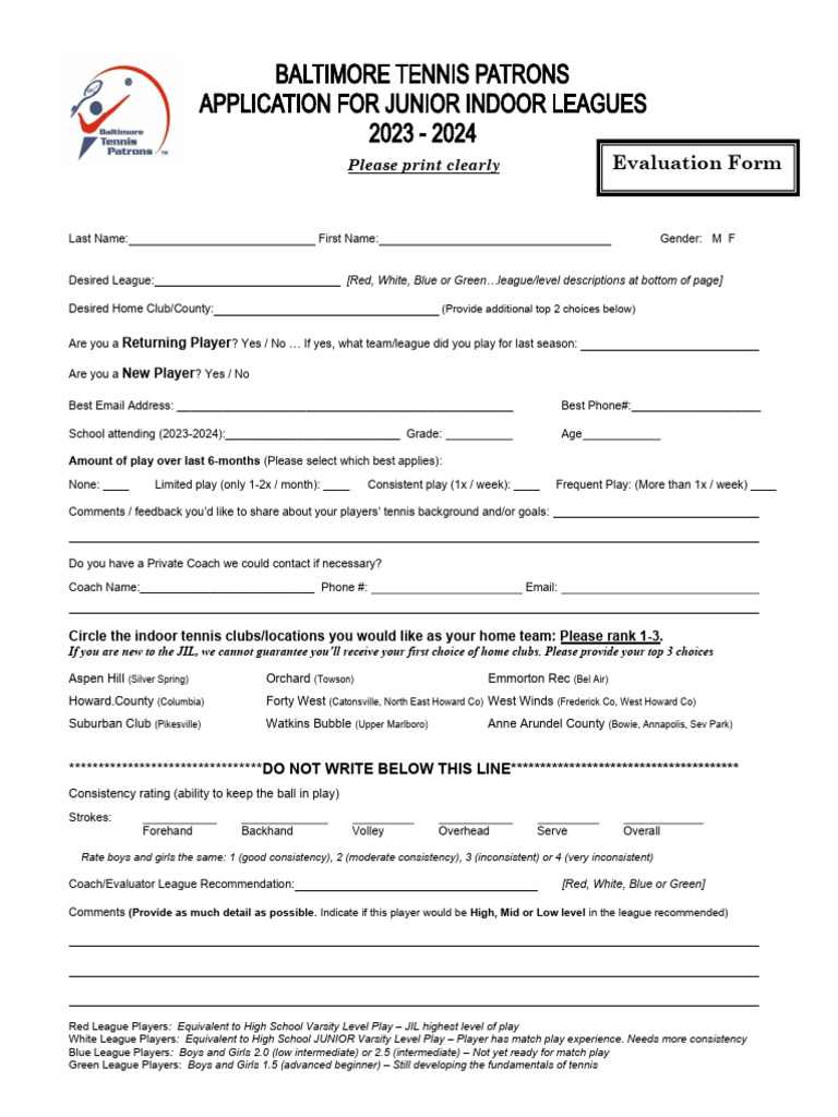 JIL Player Evaluation Form | PDF | Ball Games