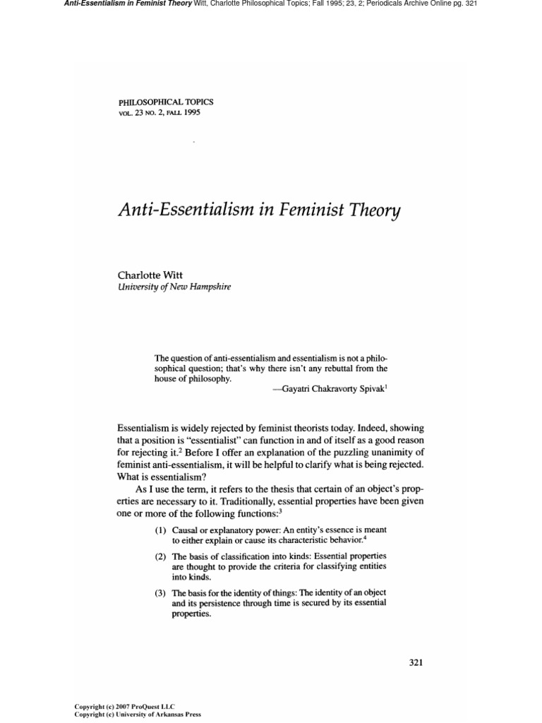 Anti-Essentialism in Feminist Theory | PDF