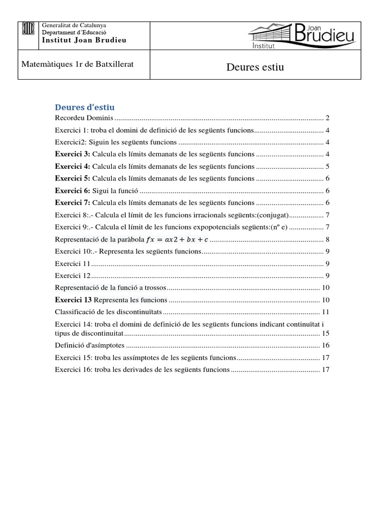 Deures Estiu 1r Bat Per 2n Bat | PDF
