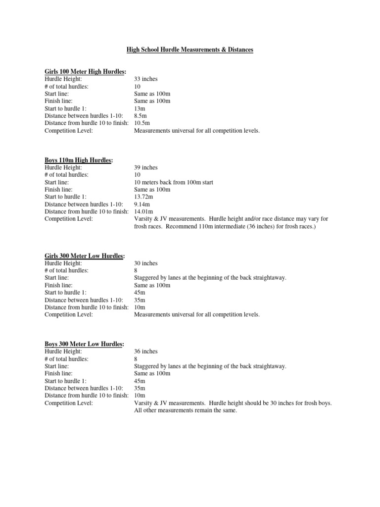 High School Hurdle Measurements | PDF