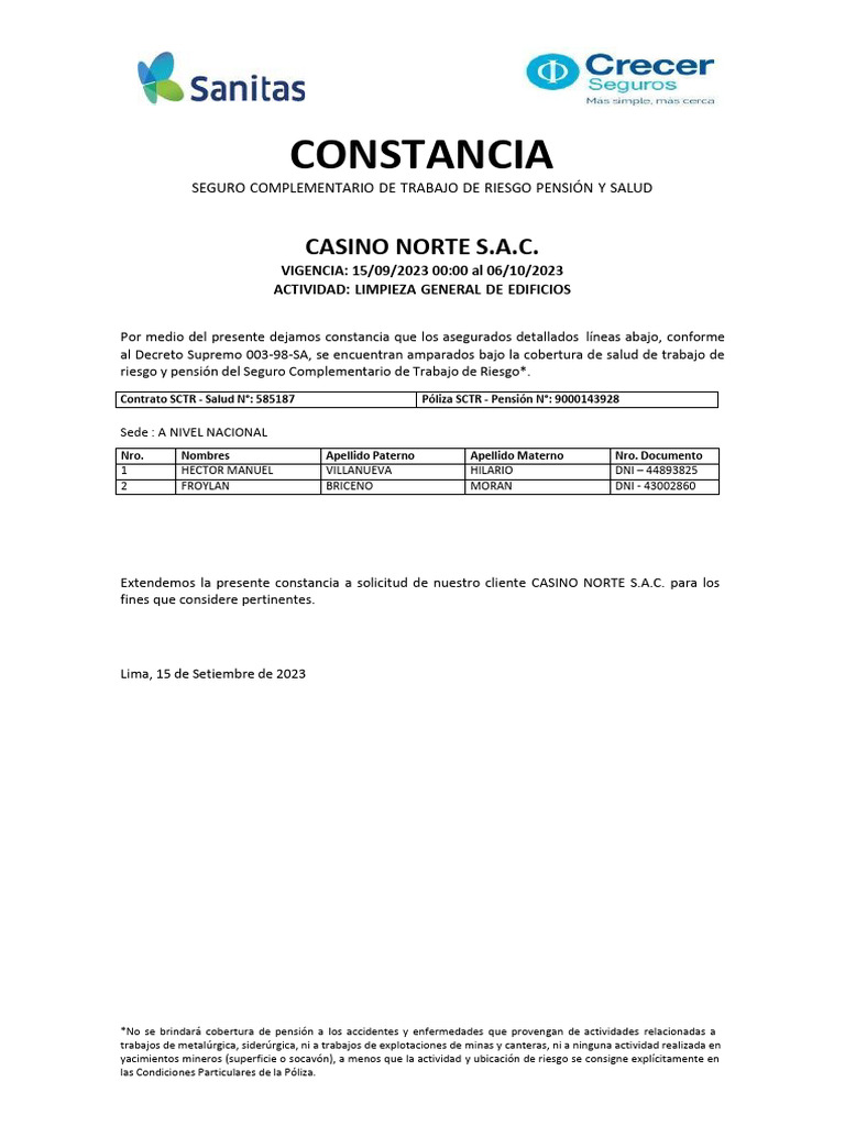 SCTR | PDF | Póliza de seguros | Seguro