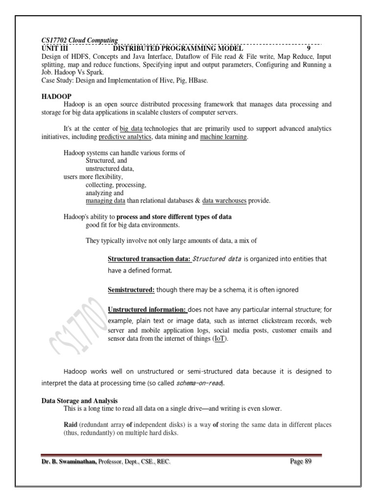 Cloud Computing - Unit 3 | PDF | Apache Spark | Apache Hadoop