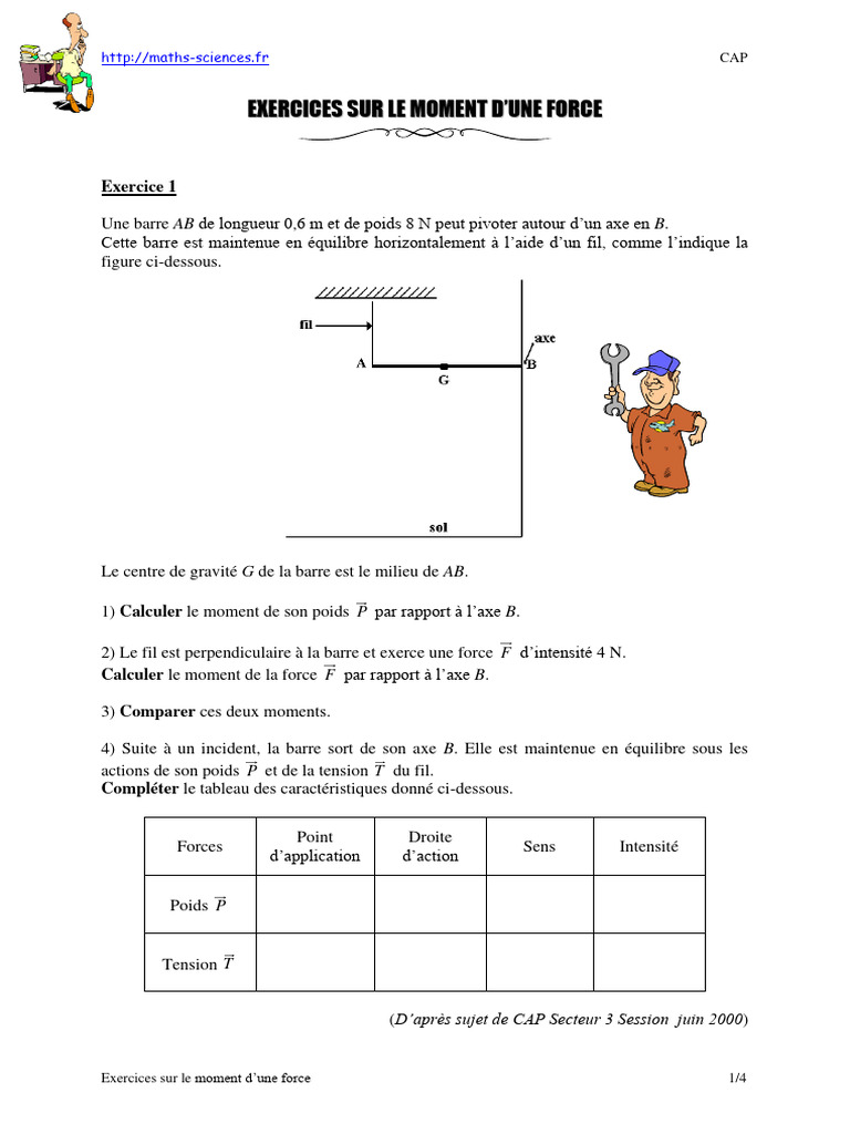 Exercices sur le moment d'une force | PDF | Poids | Moment d'une force