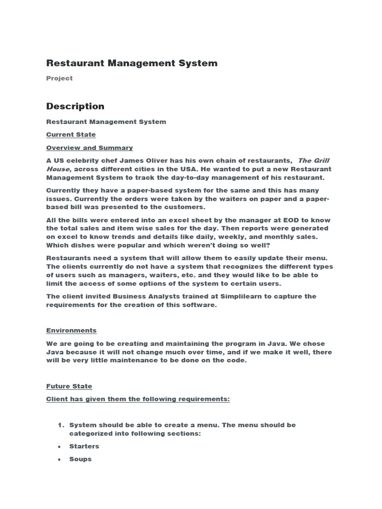 Restaurant Management System | PDF | Menu | Waiting Staff