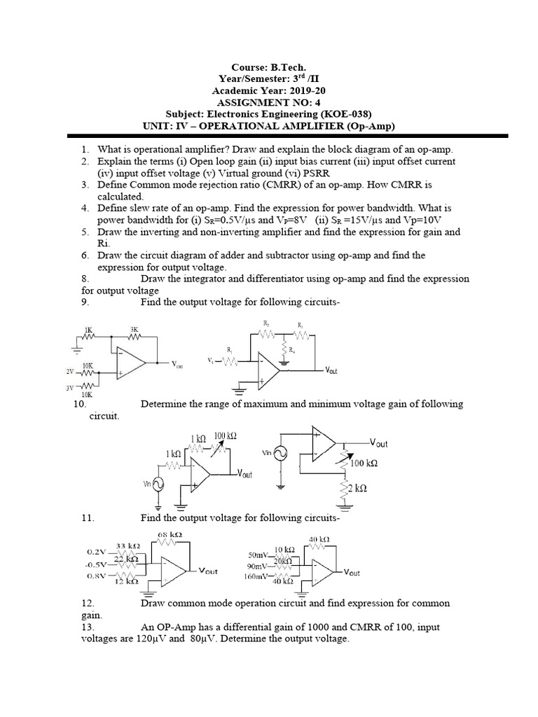 Assignment 4 (KOE 038) - Op Amp | PDF